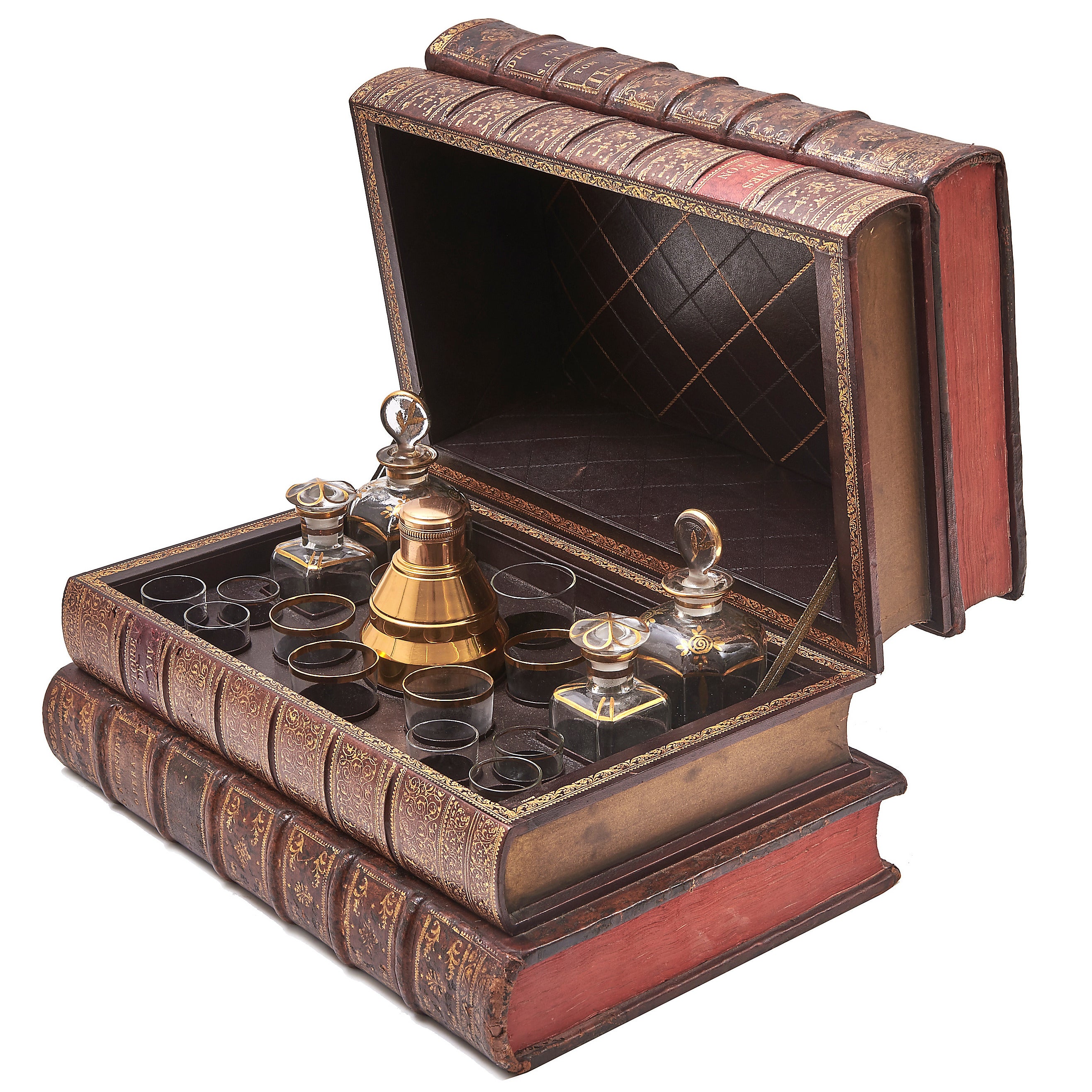 French Decanter and Cocktail Set in the Form of Four Leather Bound ...