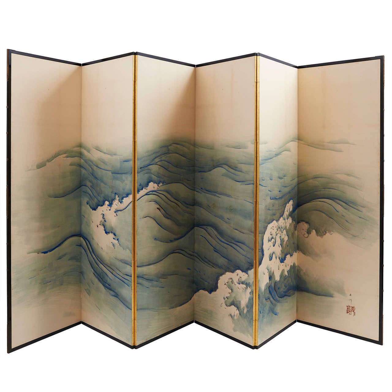 Japanese Six Fold Paper Screen, circa 1880 at 1stDibs