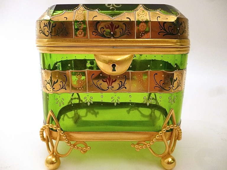 Bohemian Apple Green Casket with Enamel and Gilt Decoration c.1900 at ...