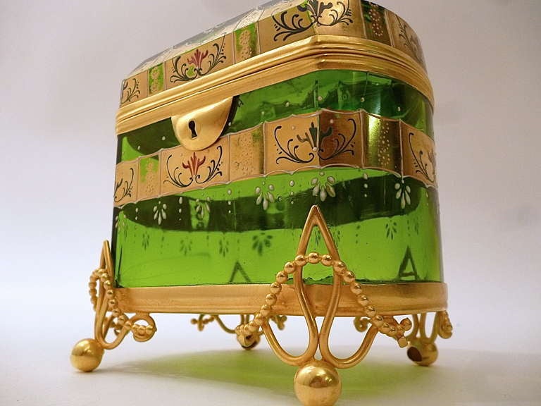 Bohemian Apple Green Casket with Enamel and Gilt Decoration c.1900 at ...