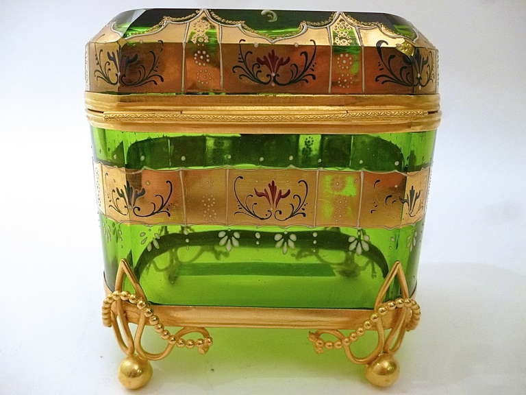 Bohemian Apple Green Casket with Enamel and Gilt Decoration c.1900 at ...