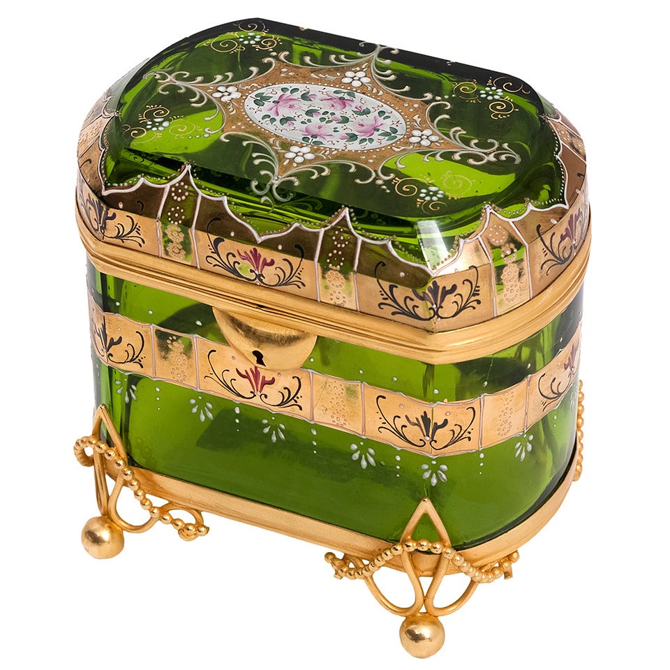 Bohemian Apple Green Casket with Enamel and Gilt Decoration c.1900 at ...