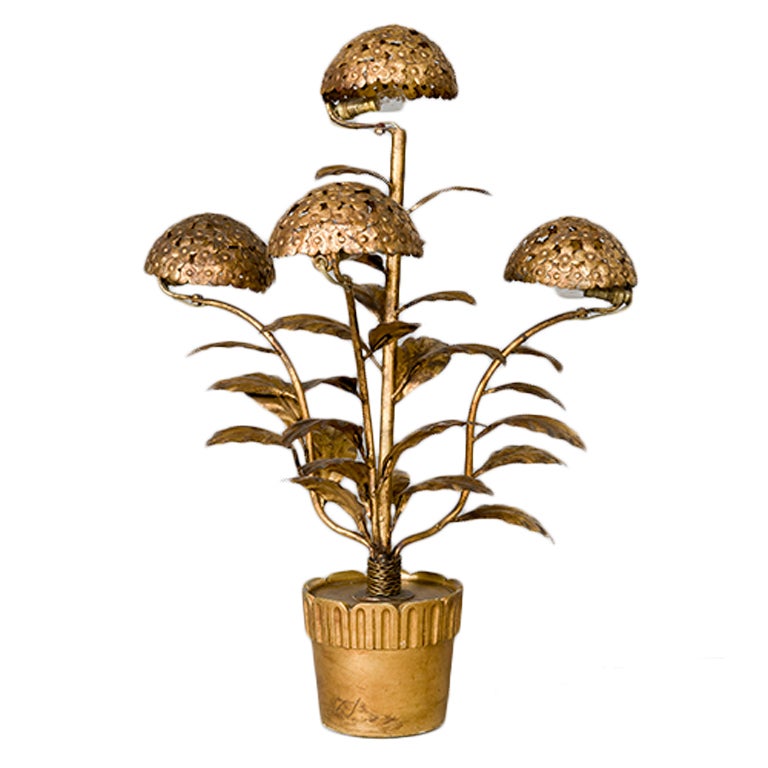 Pair of "Hydrangea" Table Lamps in Guilt Metal at 1stDibs