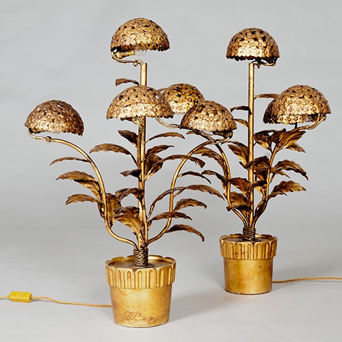 Pair of "Hydrangea" Table Lamps in Guilt Metal at 1stDibs