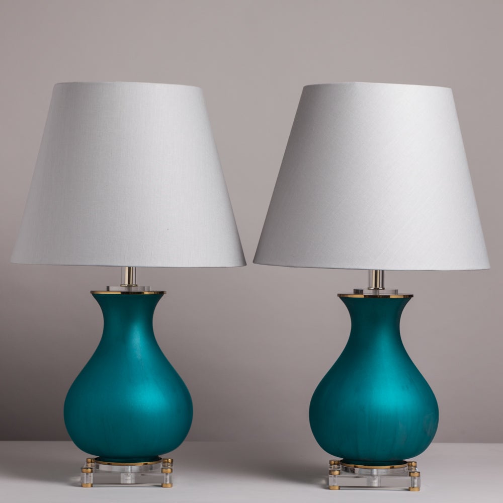 An Unusual Pair of Teal Glass and Lucite Table Lamps 1960s at 1stDibs