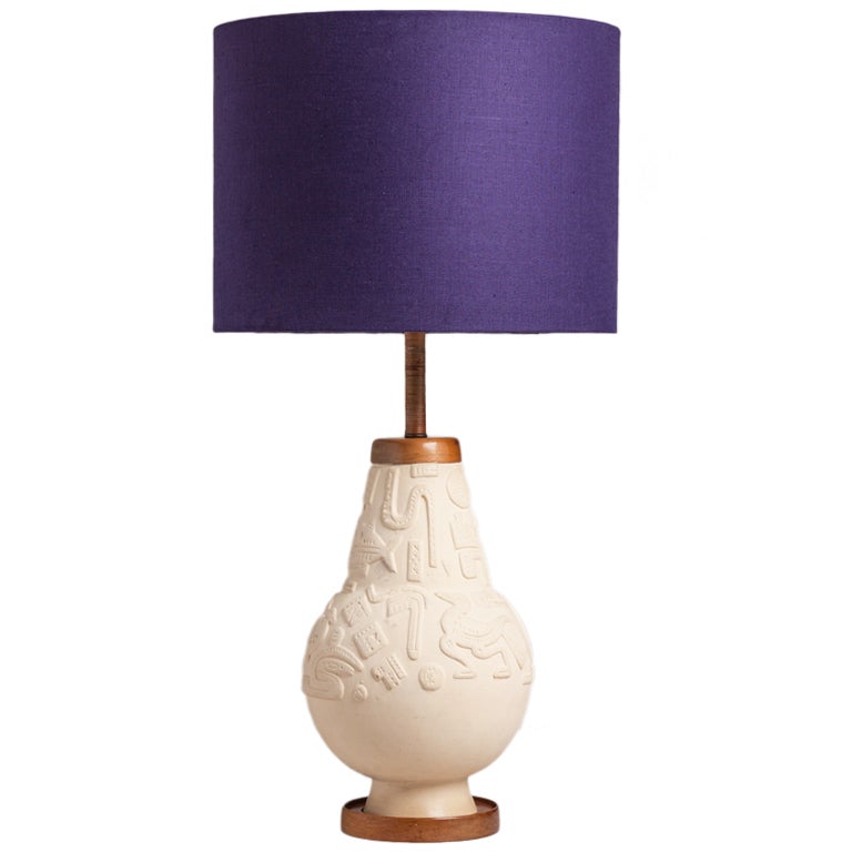 A Single Ceramic Aztec Inspired Table Lamp 1950s at 1stDibs