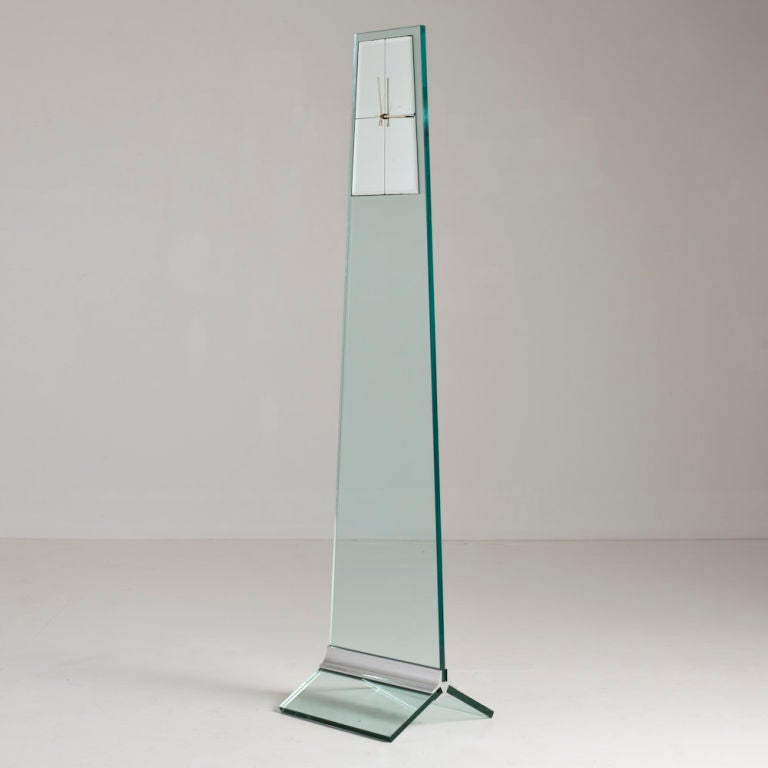 A 1970s Long Case Clear Glass Clock with Mirrored Face at 1stDibs