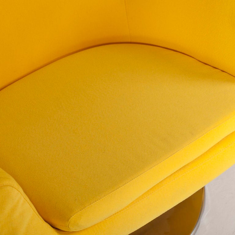 A Pair of Yellow Swivel Chairs on Circular Nickel Bases at 1stDibs