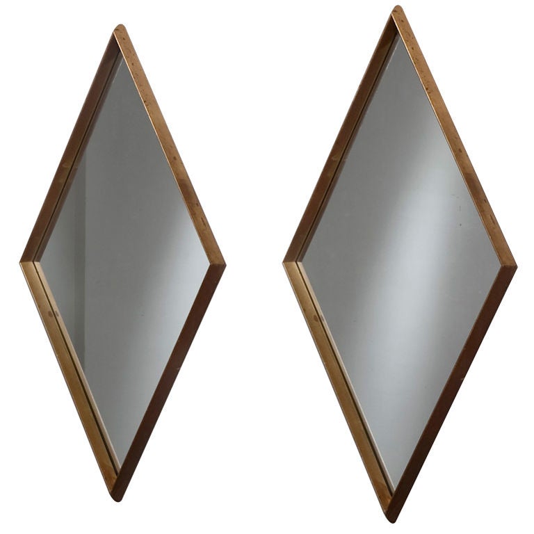 A 1950s Pair of Gilt Diamond Shaped Mirrors at 1stDibs