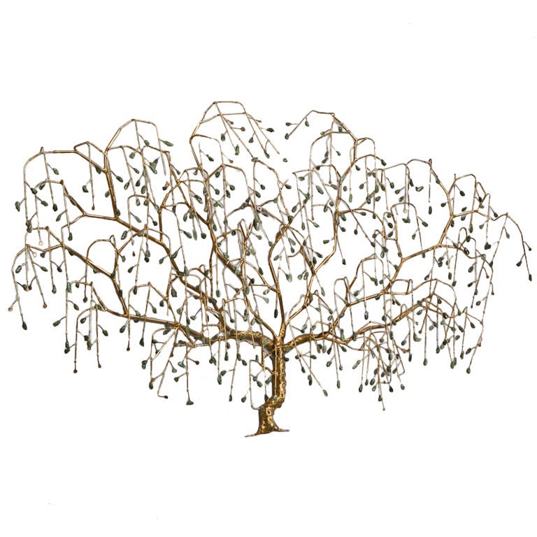 A Jere Style Tree Wall Sculpture with Faux Jade Detail at 1stDibs