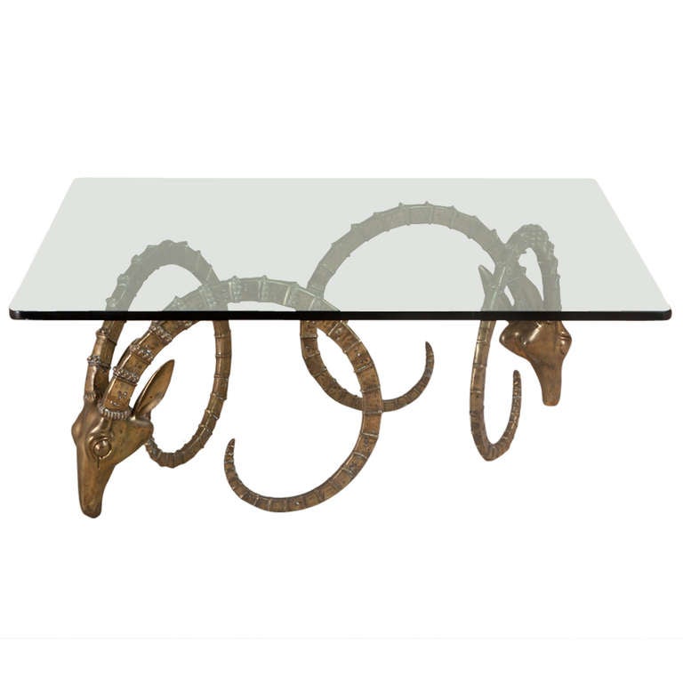 A Pair of Brass Rams Head Coffee Table Bases after Chervet at 1stDibs