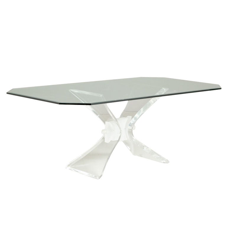 A 1960/70s Clear and Frosted Lucite Butterfly Shaped Table Base at 1stDibs