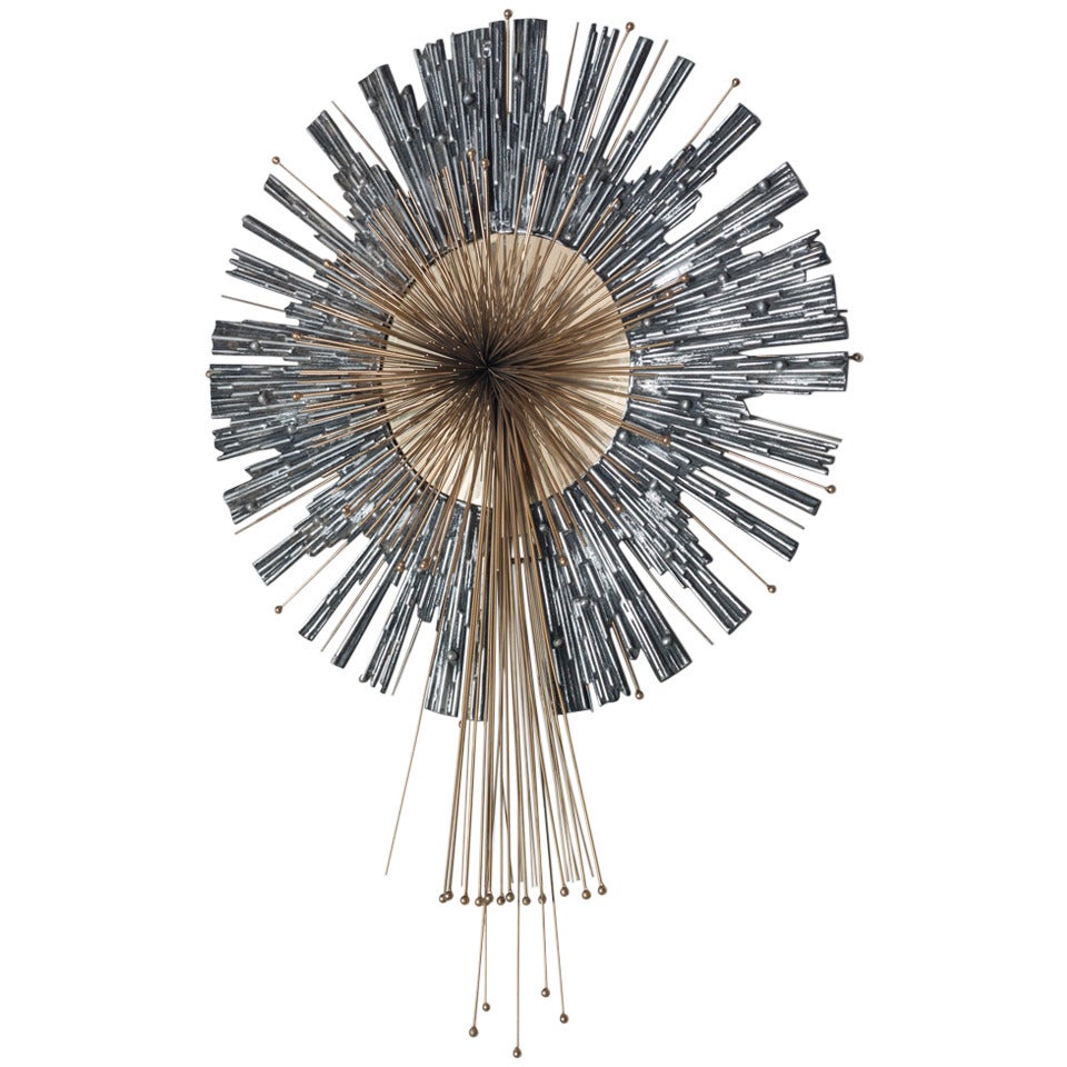 Rare Brushed Chrome and Brass Wall Sculpture by Curtis Jere, 1977 at ...