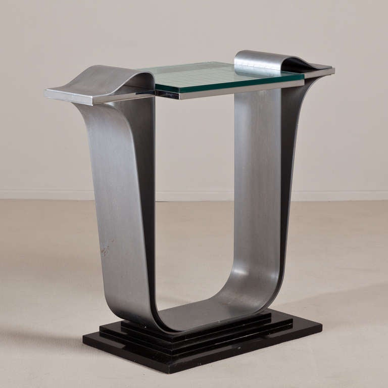 Jay Spectre Steel Console Table with Glass Top, 1980s For Sale at 1stDibs