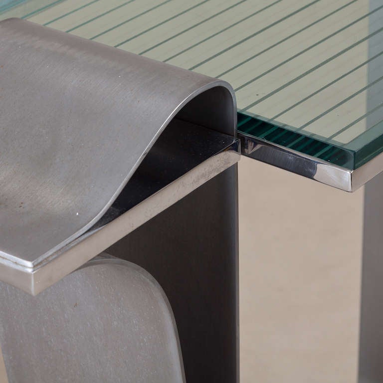 Jay Spectre Steel Console Table with Glass Top, 1980s For Sale at 1stDibs