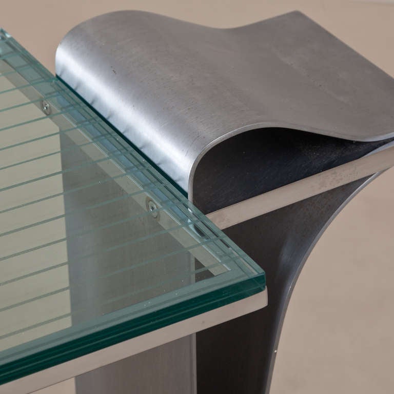 Jay Spectre Steel Console Table with Glass Top, 1980s For Sale at 1stDibs