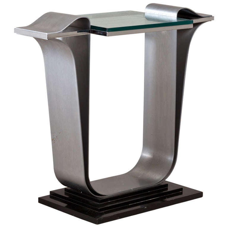 Jay Spectre Steel Console Table with Glass Top, 1980s For Sale at 1stDibs