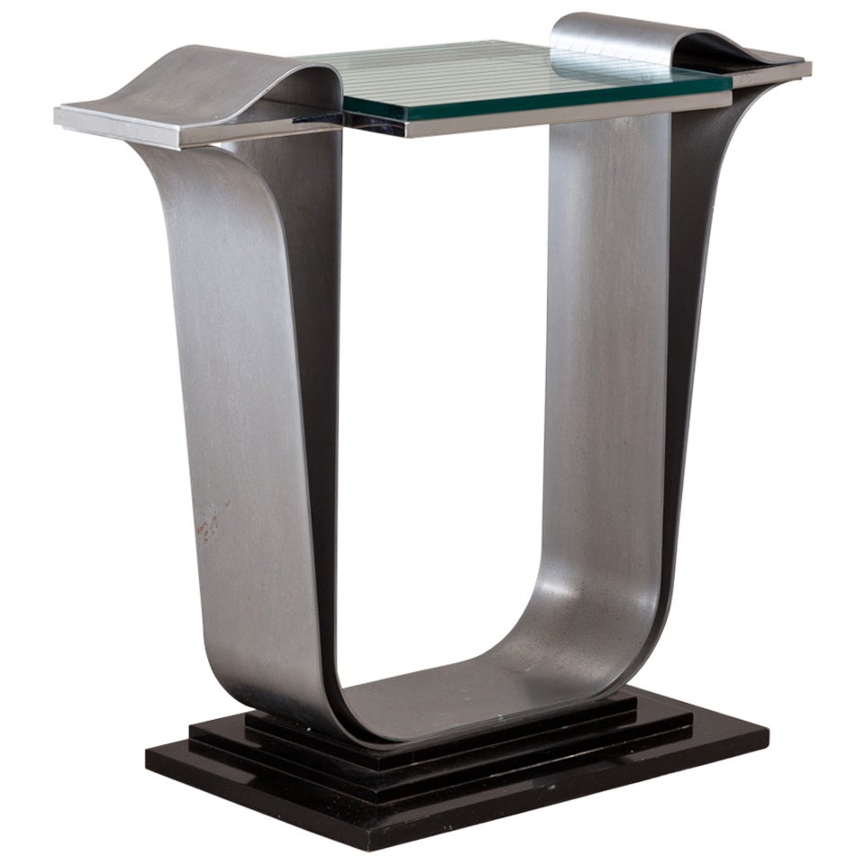 Jay Spectre Steel Console Table with Glass Top, 1980s For Sale at 1stDibs