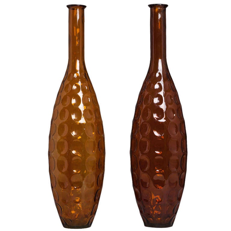 A Large Pair of Amber Moulded Glass Dimpled Vases 1960s at 1stDibs
