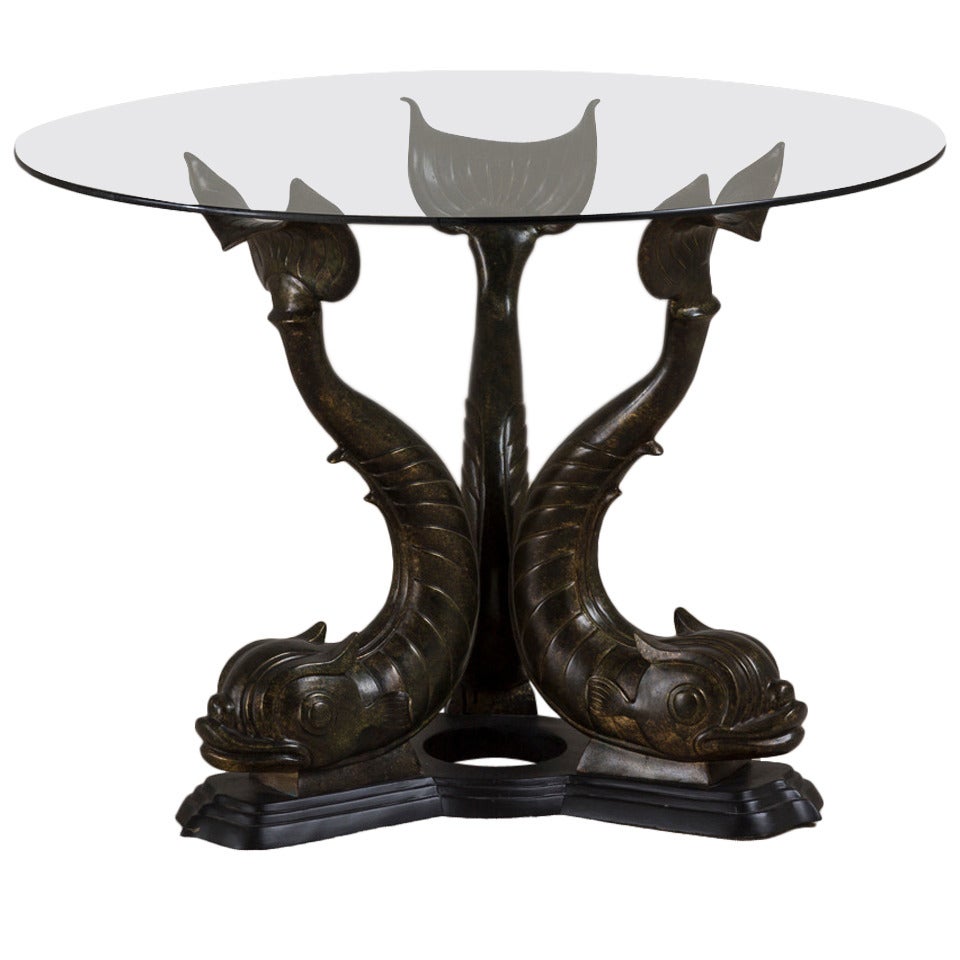 A 1970s Patinated Metal Dolphin Table Base at 1stDibs