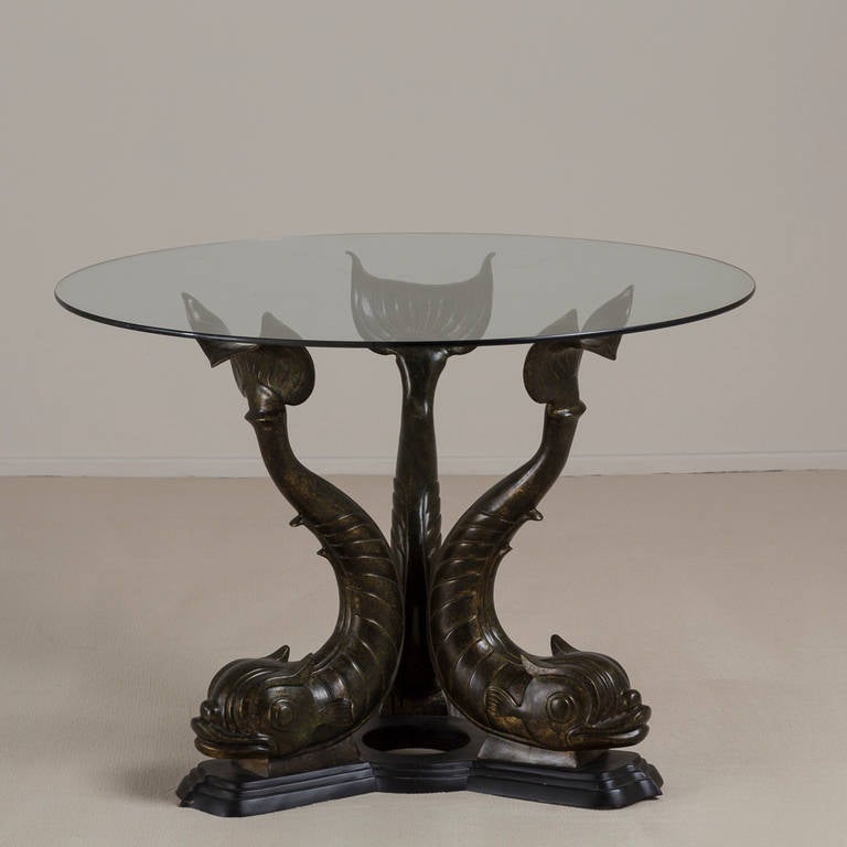 A 1970s Patinated Metal Dolphin Table Base at 1stDibs
