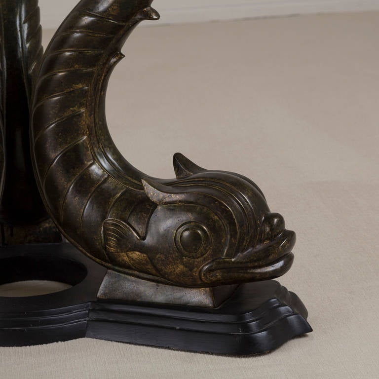 A 1970s Patinated Metal Dolphin Table Base at 1stDibs