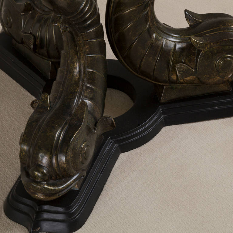 A 1970s Patinated Metal Dolphin Table Base at 1stDibs