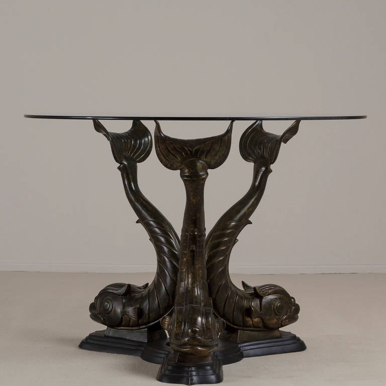 A 1970s Patinated Metal Dolphin Table Base at 1stDibs