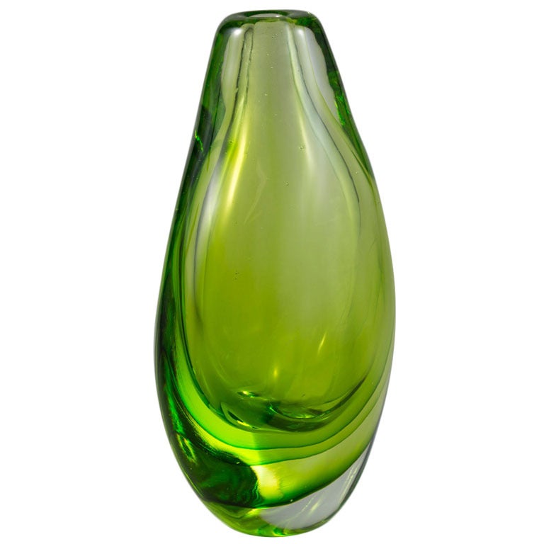 A Green Tear Drop Shaped Glass Vase at 1stDibs
