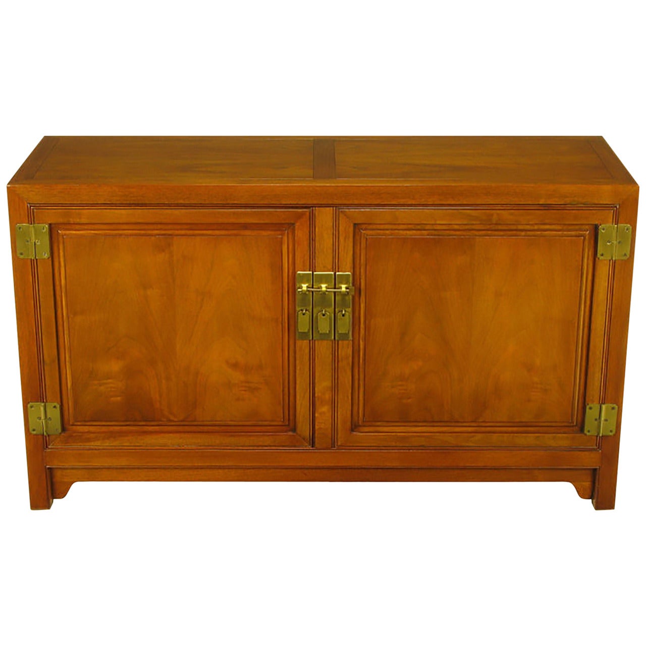 Baker Figured Walnut Sideboard Cabinet with Heavy Brass Hardware at 1stDibs
