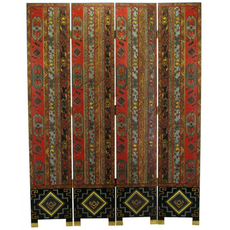 Delicately Carved Wood 4 Panel Leaf And Grape Motif Screen For Sale at ...