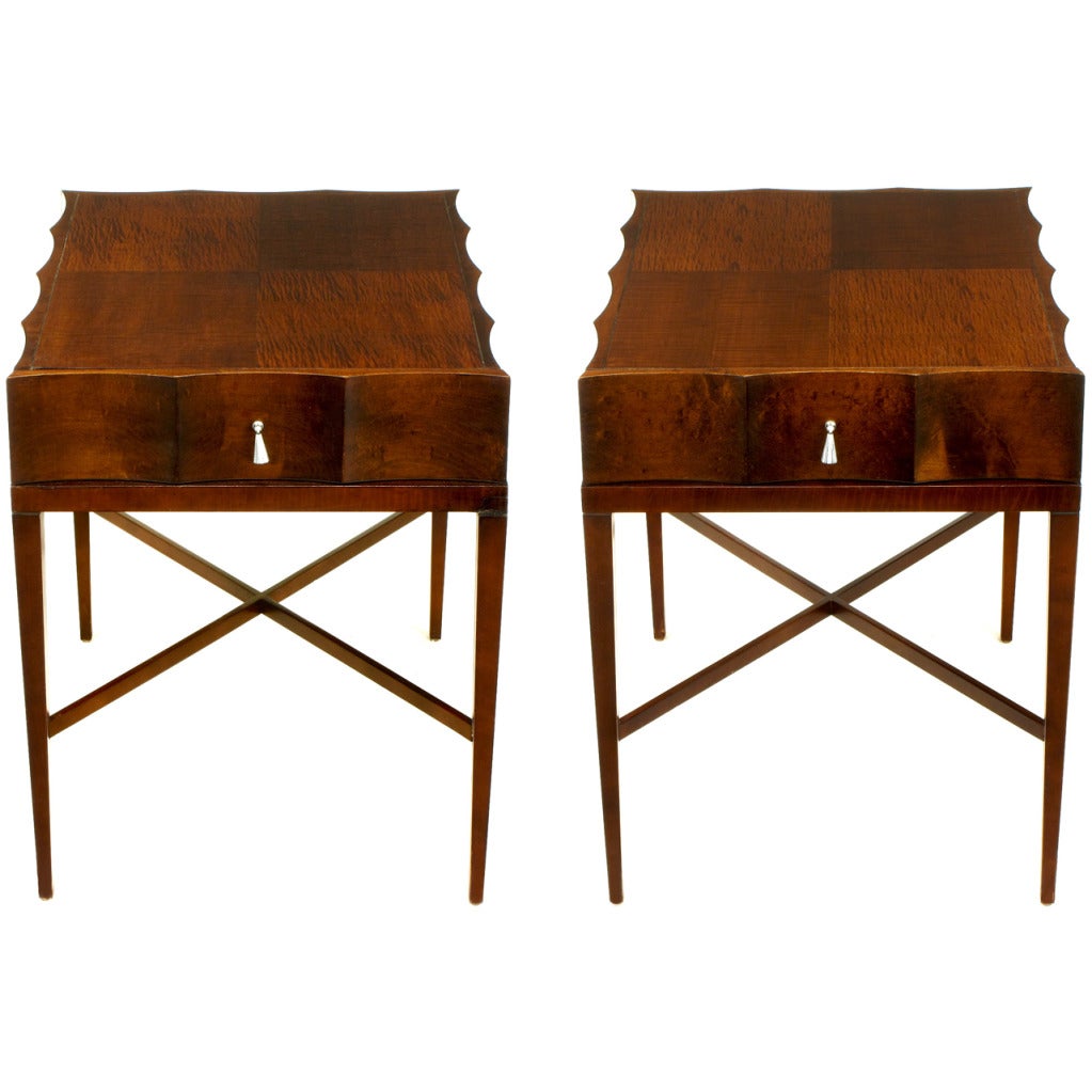 Pair Baker Scalloped Apron Ribbon Mahogany X-Stretcher End Tables at ...