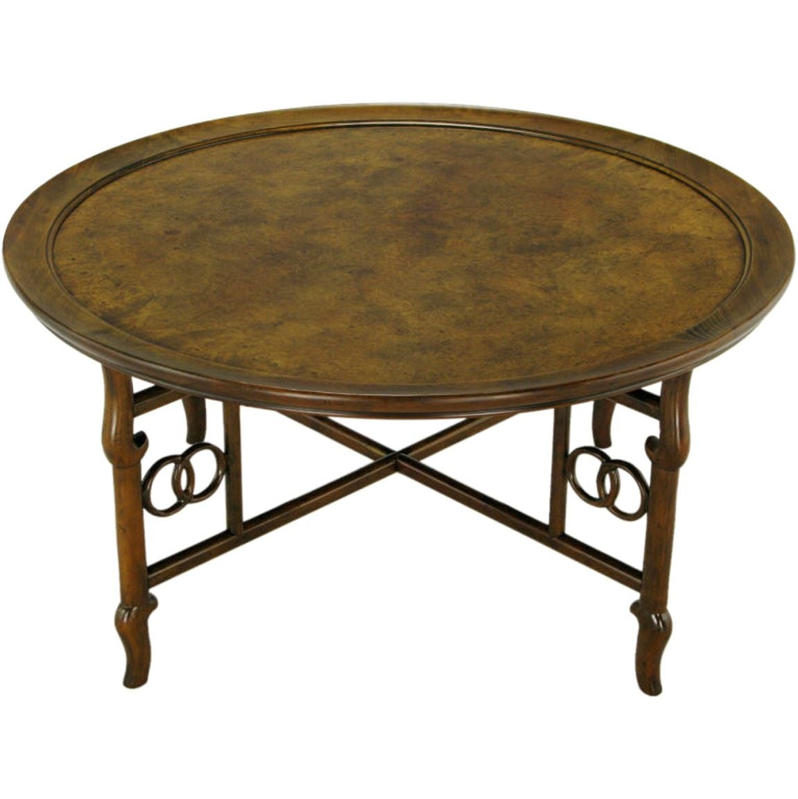Michael Taylor Round Burl Walnut Coffee Table For Baker at 1stDibs