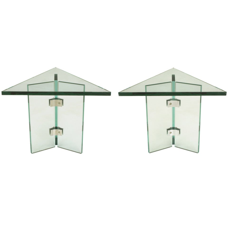 Pair of Pace Collection Glass and Aluminum Isosceles Triangle Side ...