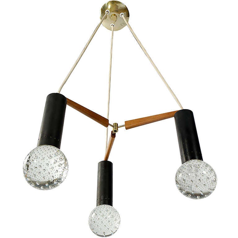 Three Light Seguso Solid Glass Spheres Chandelier For Sale at 1stDibs