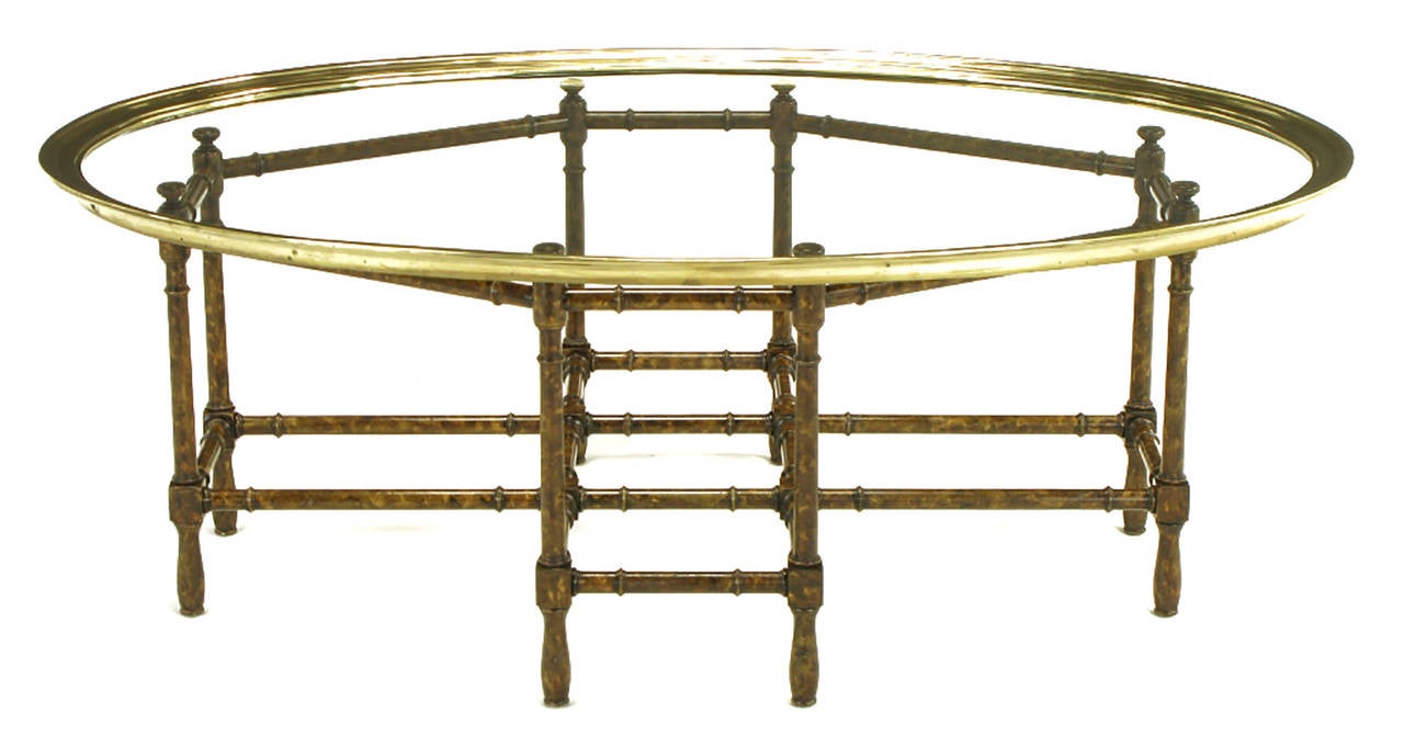 Baker Tortoise Shell Lacquered Stylized Bamboo and Oval Glass Tray ...