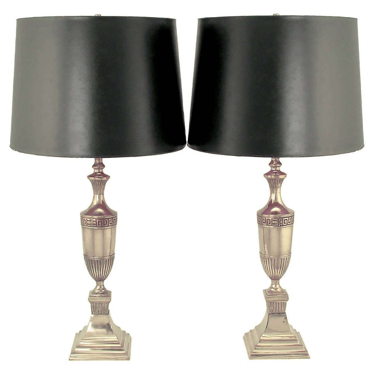 Silver Plated Neoclassical Table Lamps with Greek Key Detail at 1stDibs