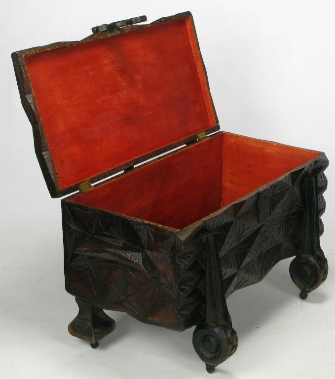 Large Heavily Carved Spanish Latched Trunk On Legs at 1stDibs