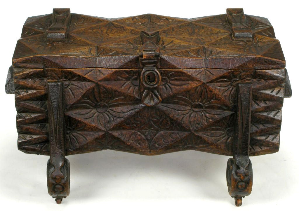 Large Heavily Carved Spanish Latched Trunk On Legs at 1stDibs
