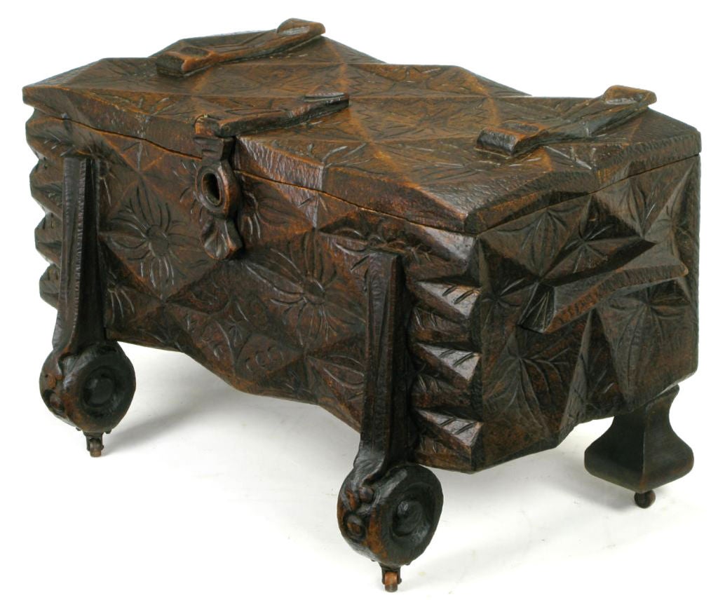 Large Heavily Carved Spanish Latched Trunk On Legs at 1stDibs