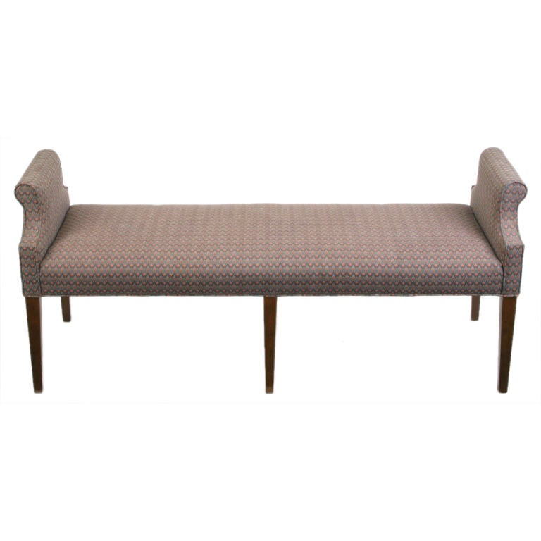 Regency Style Rolled Arm Walnut and Upholstered Long Bench at 1stDibs
