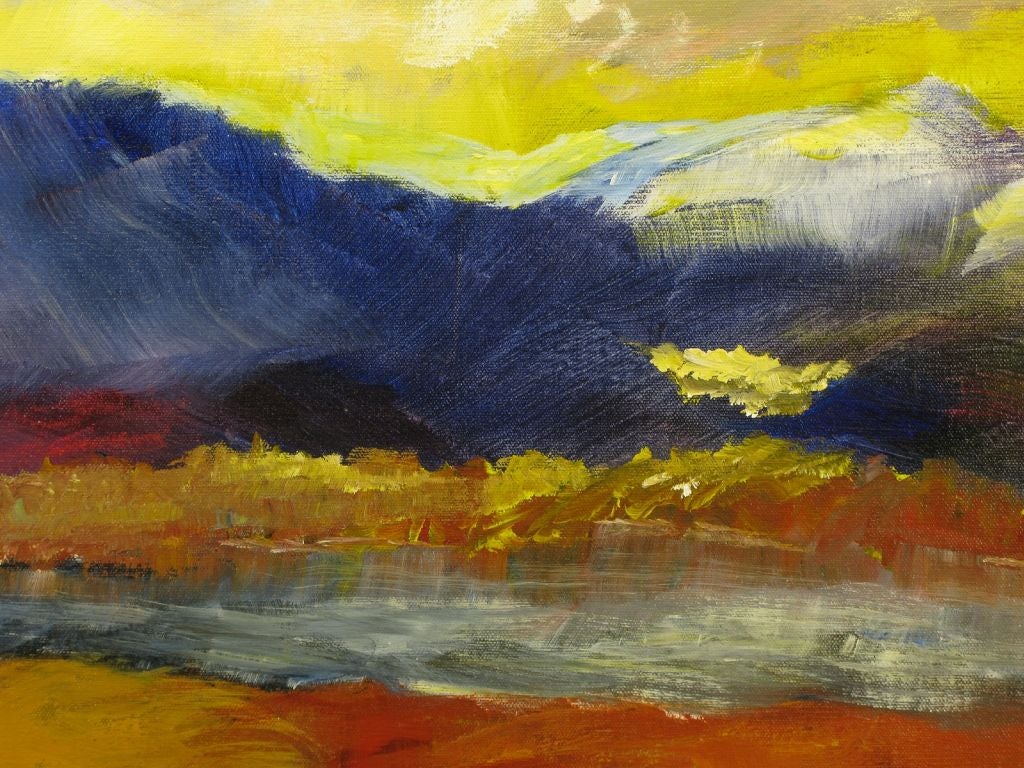 Expressionist Mountainscape Oil Painting Signed Leadabrand at 1stDibs