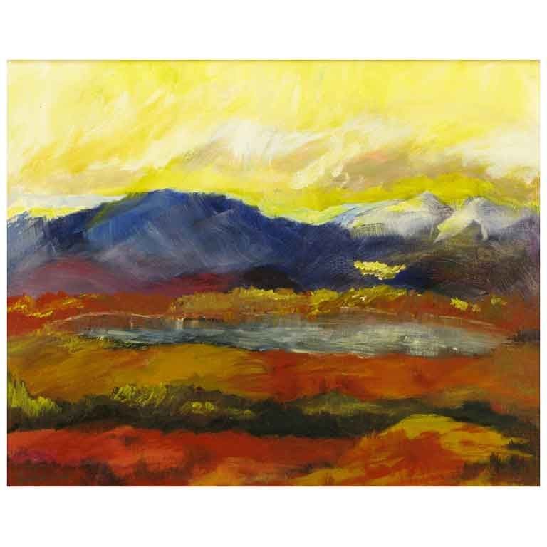 Expressionist Mountainscape Oil Painting Signed Leadabrand at 1stDibs
