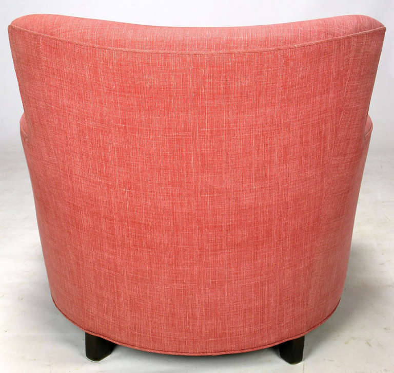 1940s Raspberry Red Linen Dunbar Style Club Chair at 1stDibs