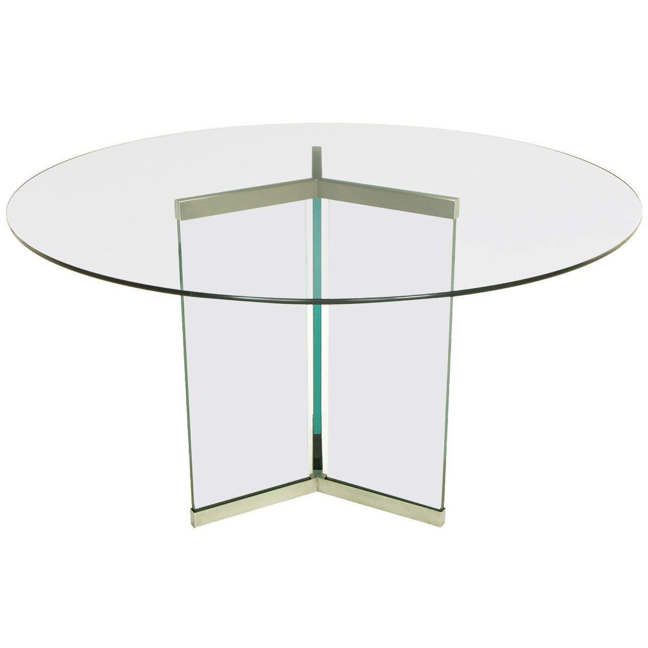 Pace Collection Glass and Brushed Stainless Pedestal Dining Table at ...