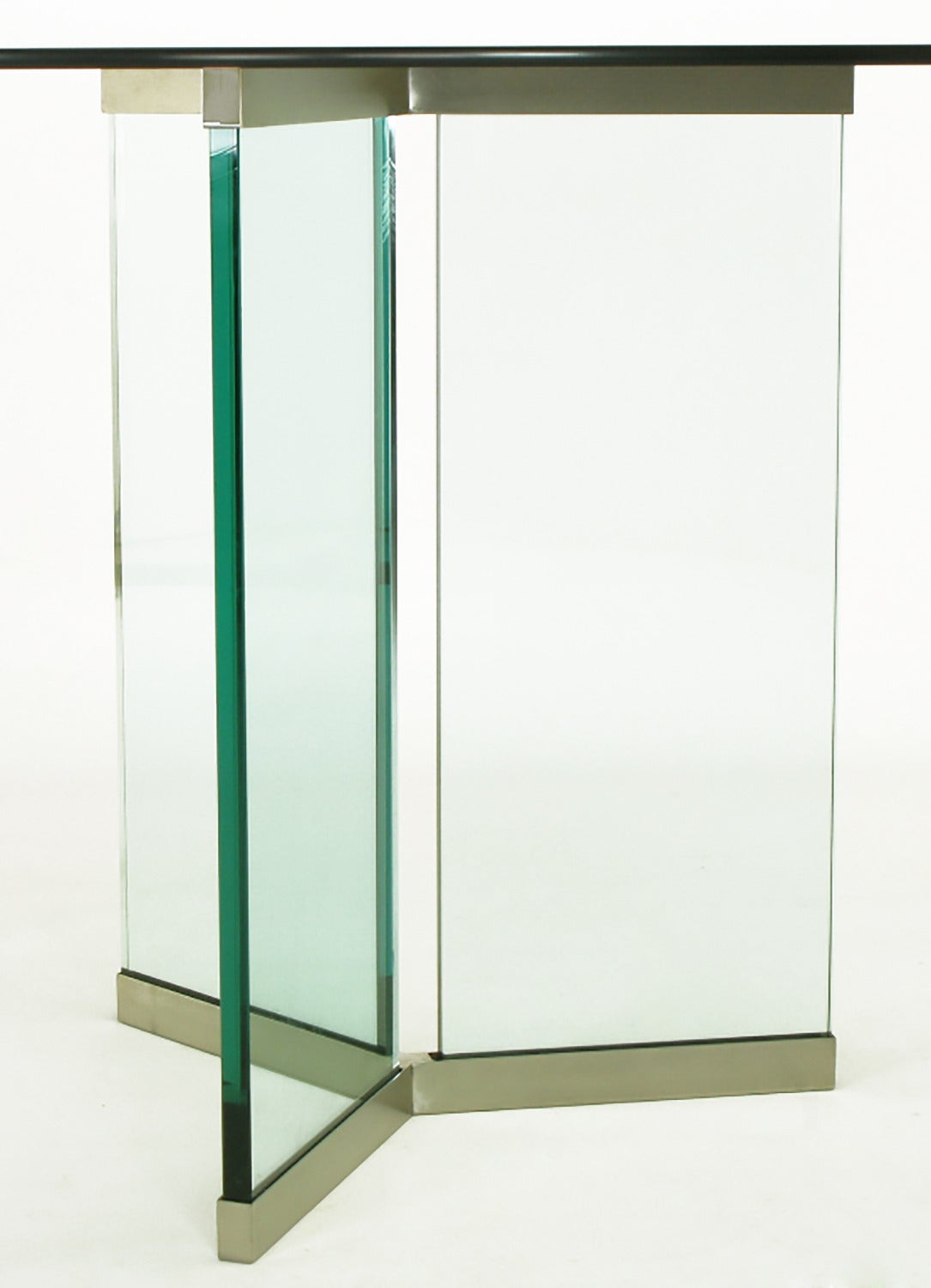 Pace Collection Glass and Brushed Stainless Pedestal Dining Table at ...