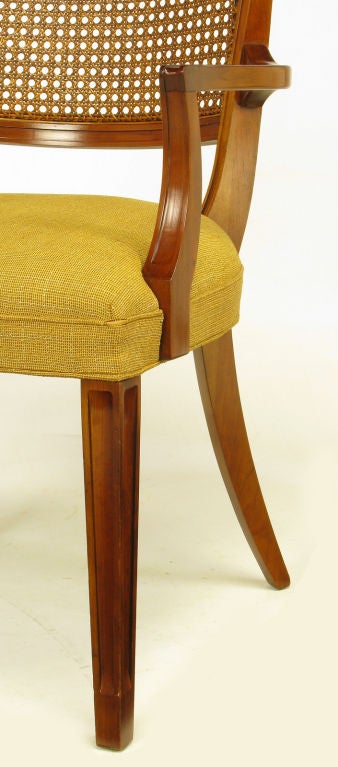 Pair Carved Mahogany Cane-Back Arm Chairs at 1stDibs