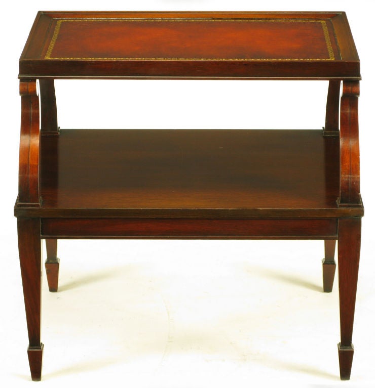 Pair Weiman Leather and Scrolled Mahogany End Tables at 1stDibs