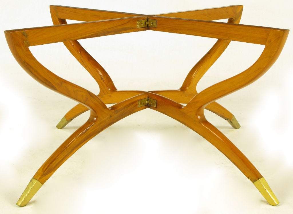 Round Brass Inverted Tray Table On Folding Mahogany Base at 1stDibs