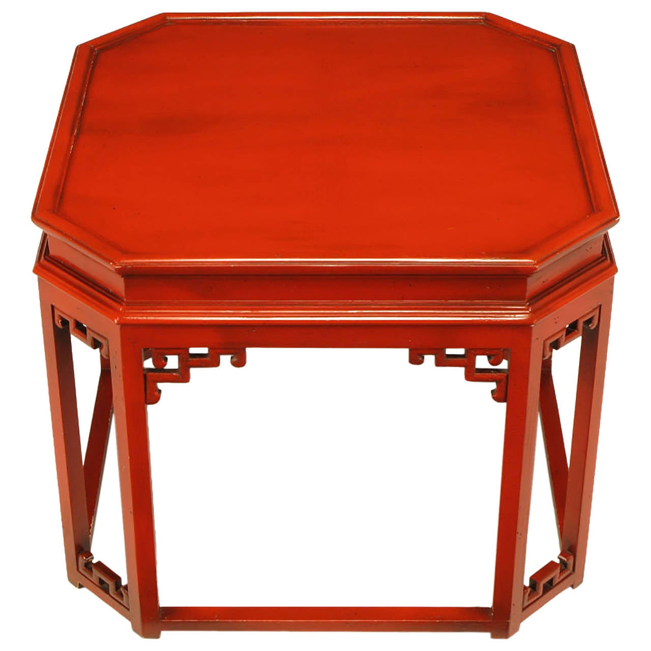 Glazed Cinnabar Lacquered Chinoiserie Canted Corner Side Table at 1stDibs